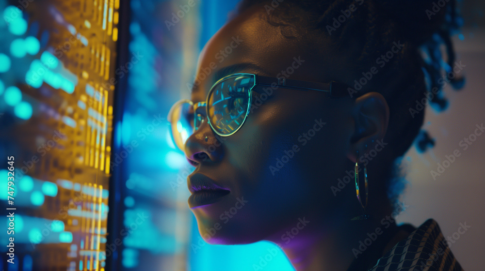 Inclusive image of a black female IT developer working on computer in ...