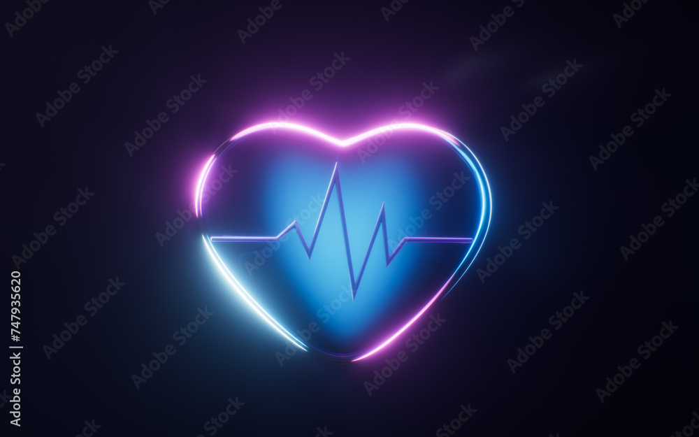 ECG with dark neon light effect, 3d rendering. Stock Illustration ...