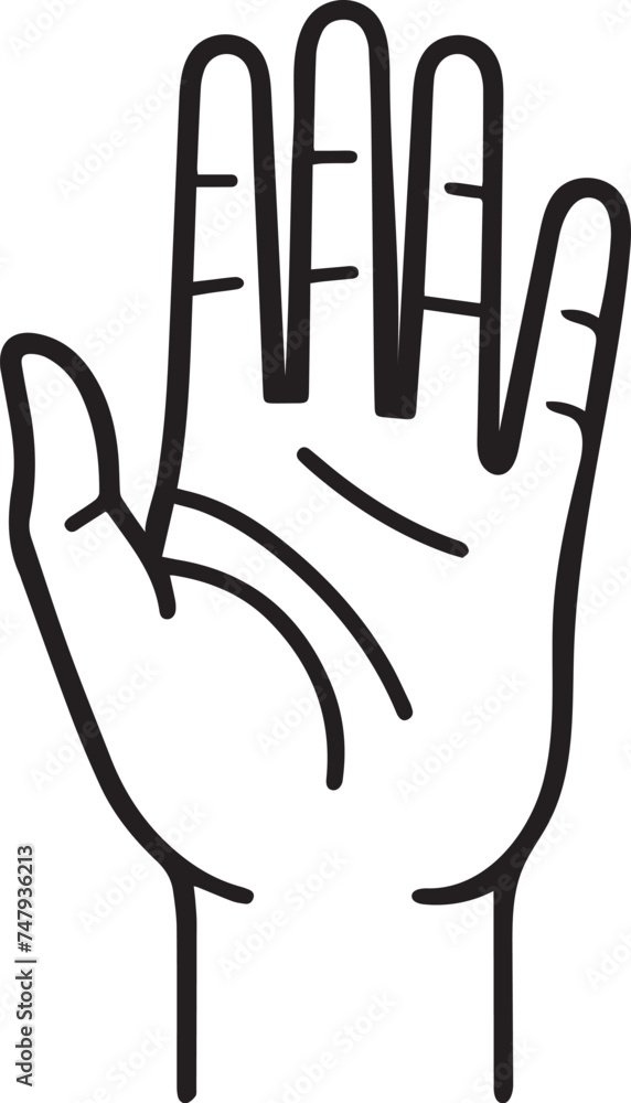 Vector isolated illustration of human open hand outline with lifelines ...