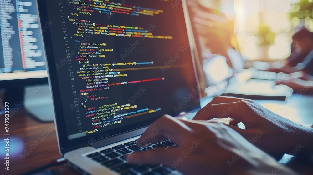 Diverse team of software developers coding a new application in a ...