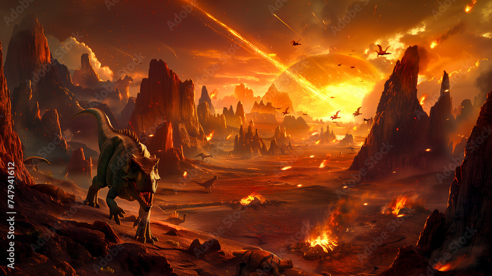 ภาพประกอบสต็อก dinosaur extinction by the collision of a massive ...