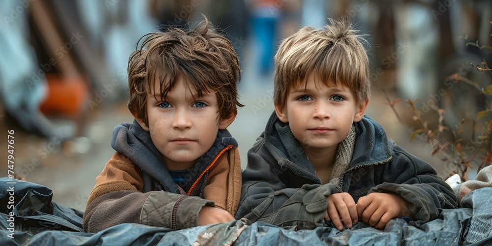 Desperate children on urban streets seeking help and fighting to ...