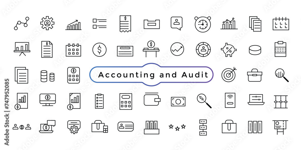 Accounting and audit icon set. Taxes and accounting line icons ...