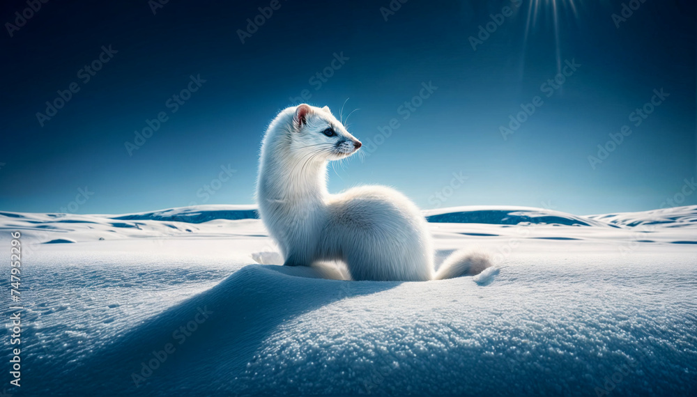 Striking scene of a stoat in winter coat blending into a snowy ...
