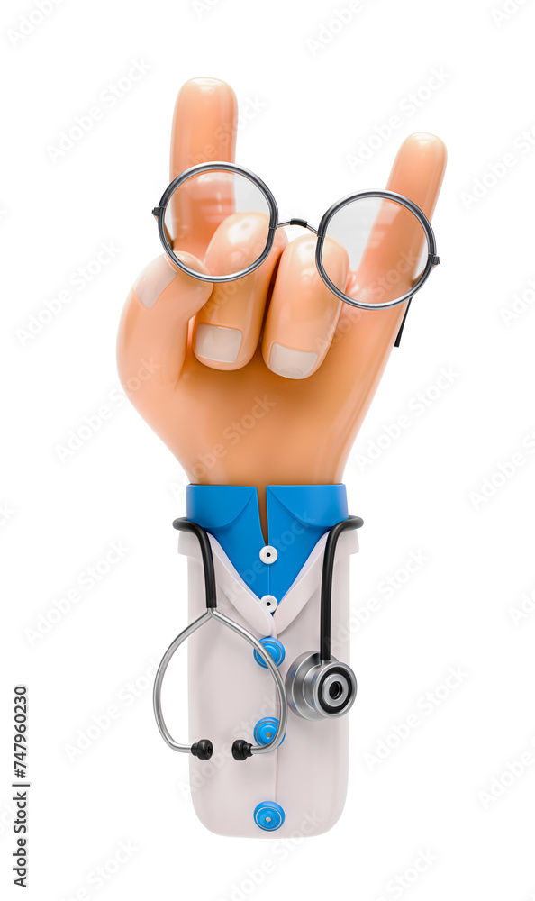 Cartoon hand doctor character show a rock gesture. 3d rendering Stock ...
