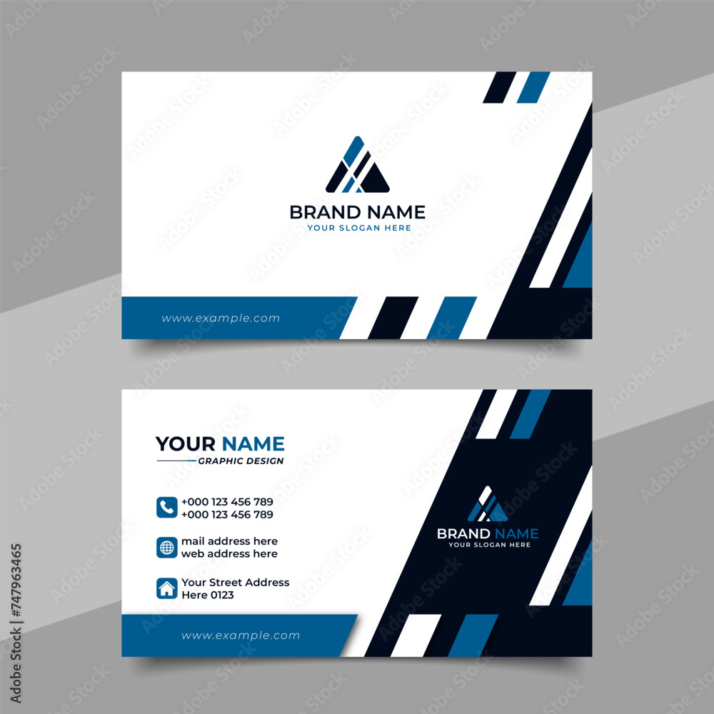 Creative modern blue business card design, name card corporate visiting ...