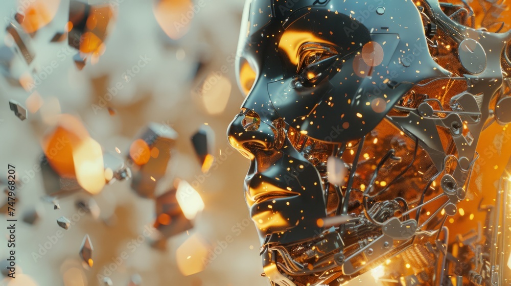 3D rendering artificial intelligence AI research of robot and cyborg ...