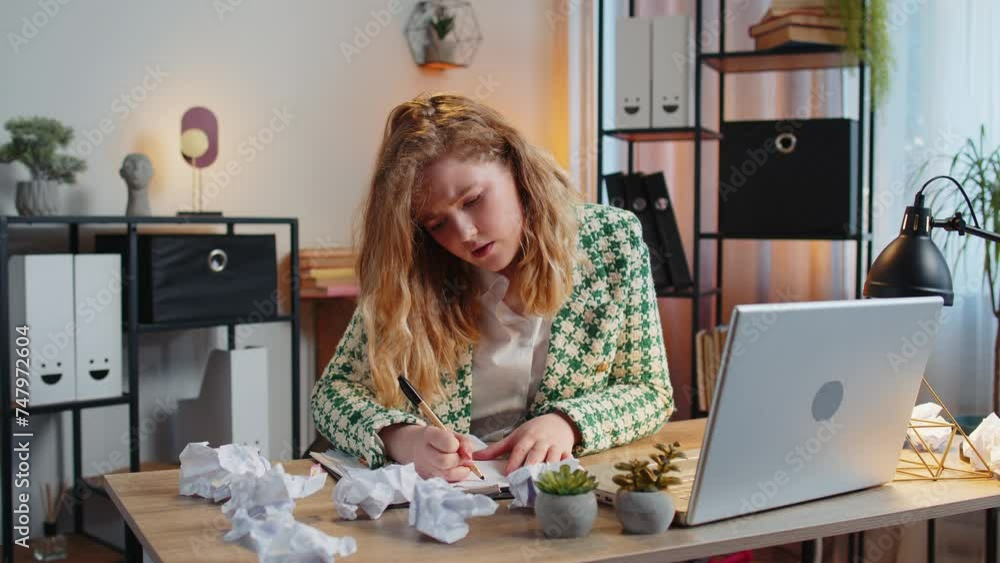Angry furious Caucasian businesswoman throwing crumpled paper nervous ...