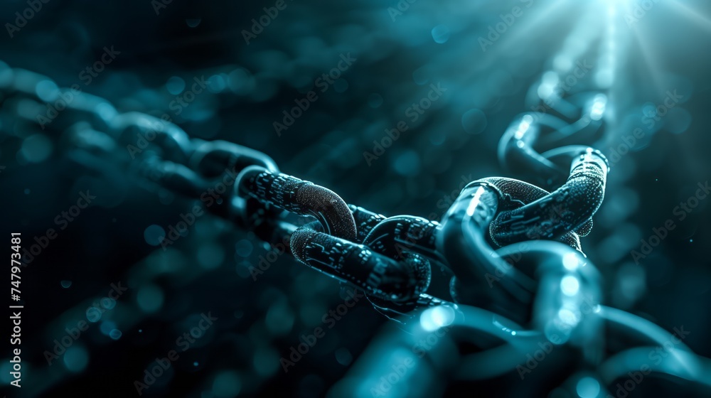 Sturdy Chain Links Gleaming with a Blue Hue: Symbol of Strength and ...