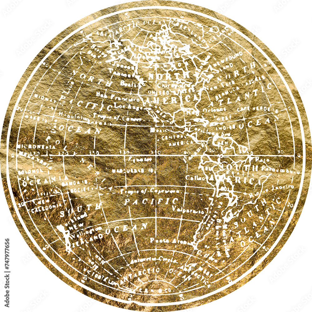Gold foil vintage world map texture with a transparent background Stock ...