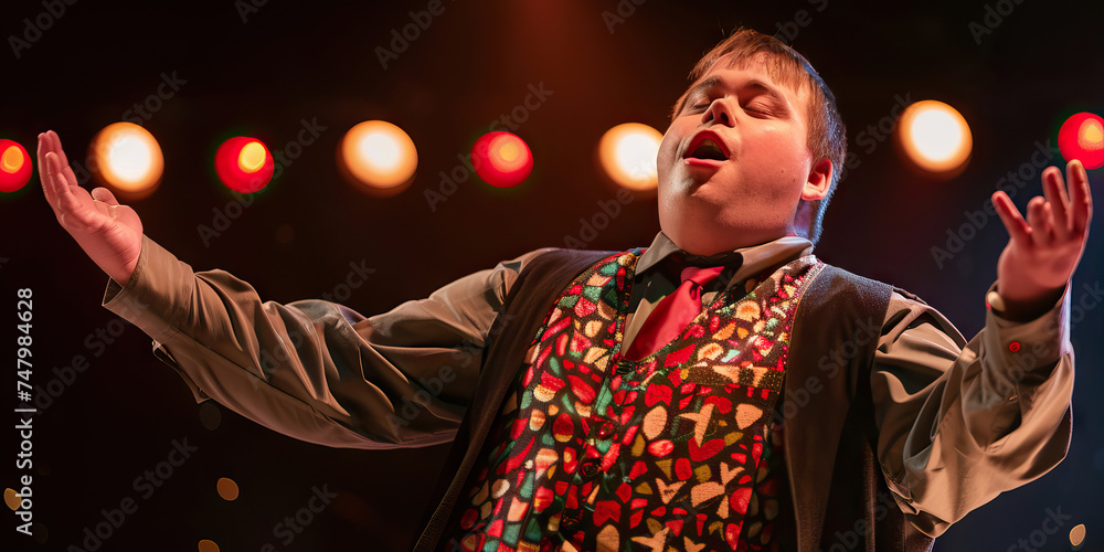 Man with Down syndrome performing in a talent show. Learning Disability ...