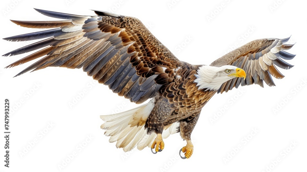 Graceful Eagle, flying against white, an American symbol of power and ...