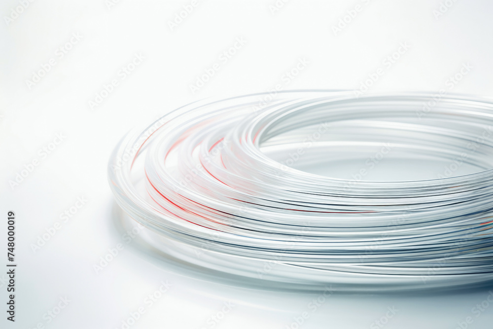 Coiled white fiber optics cable on white studio background. Internet ...