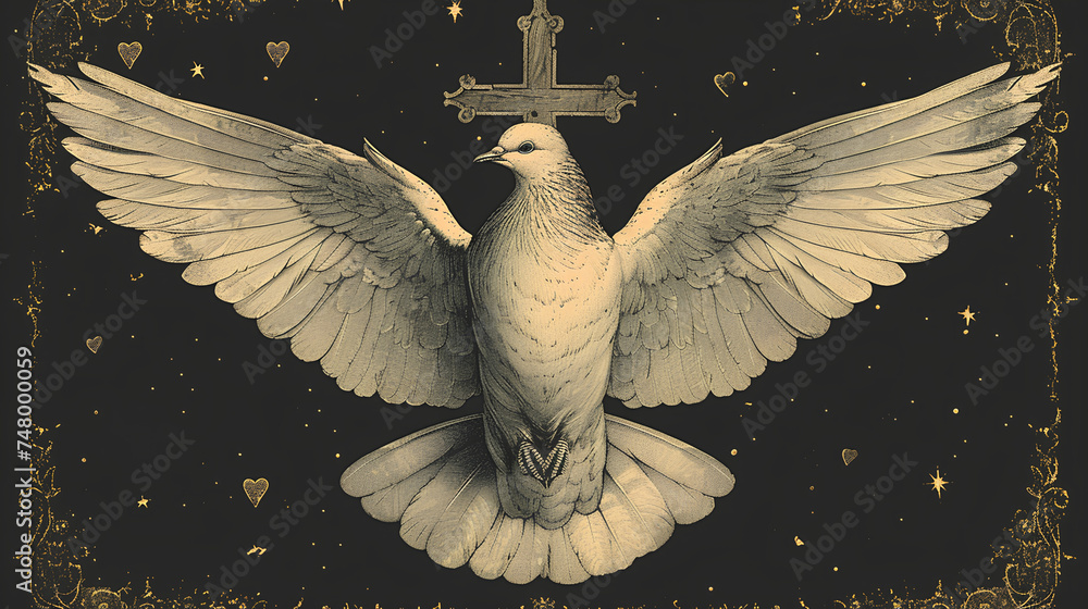 The dove and the cross are a religious symbol. Color Vector ...