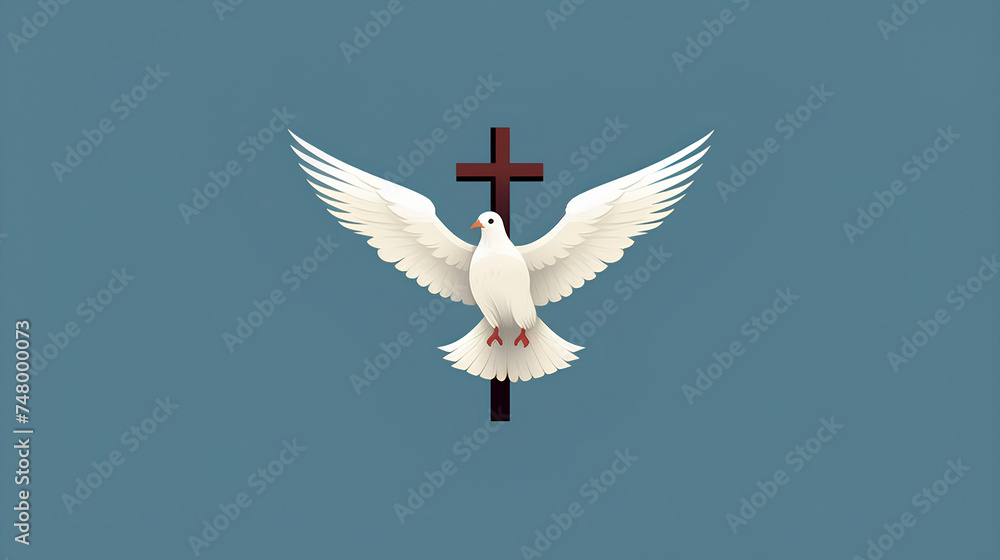 Vector illustration of Easter, a bird of peace, a dove and a cross on a ...