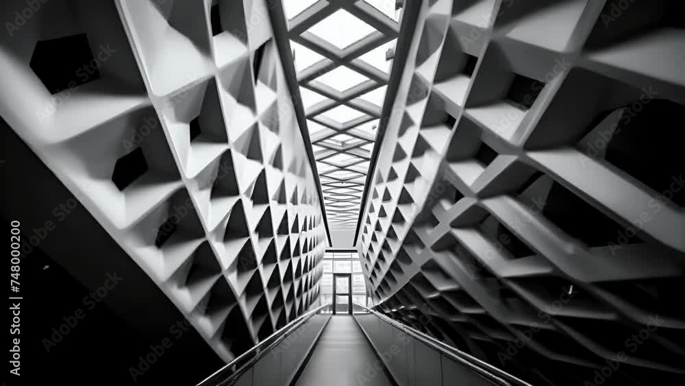 The interior of a modern office building with elliptical balconies and ...