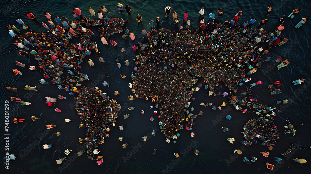 A group of people in the form of a world map. Population. Globalization ...