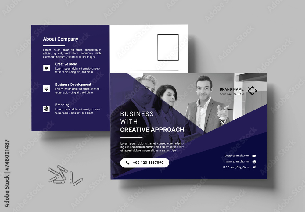 Navy Blue Post Card Template Layout Stock Template | Adobe Stock