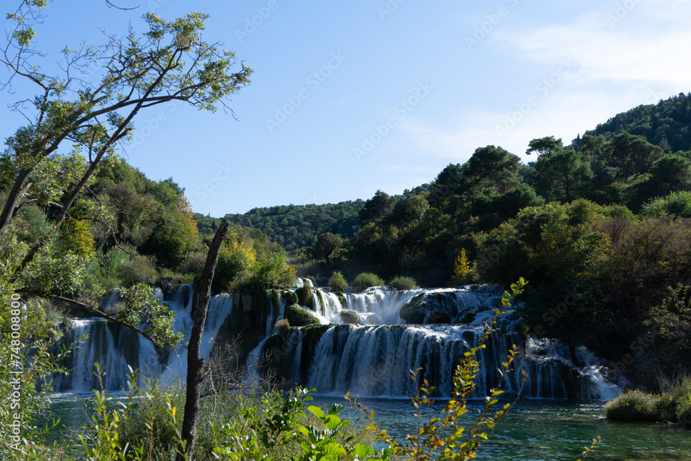 Krka National Park, Split, Croatia. Waterfall surrounded by green ...