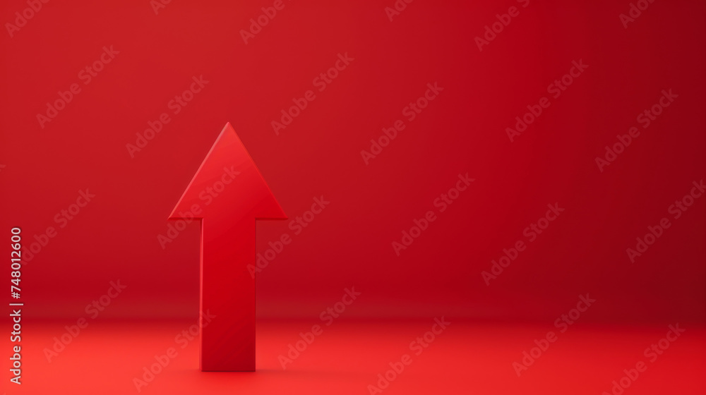 Minimalist red arrow pointing upwards - A bold red arrow points up ...