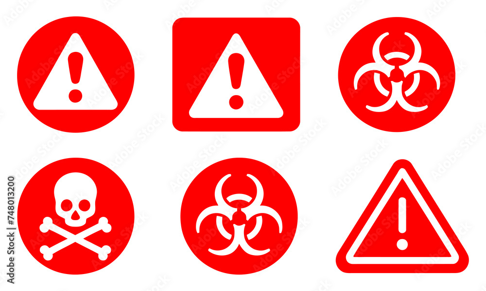 Biohazard symbols set. Biological danger caution. Vector signs. Toxin ...