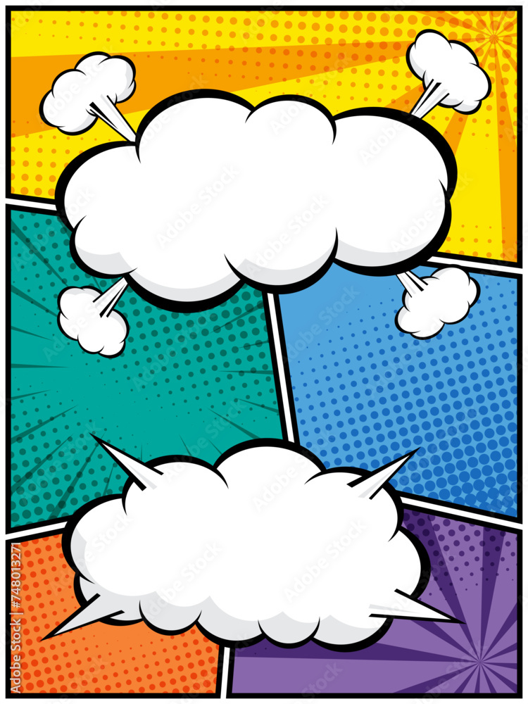 comic book, pop art cartoon layout template halftone dotted background ...