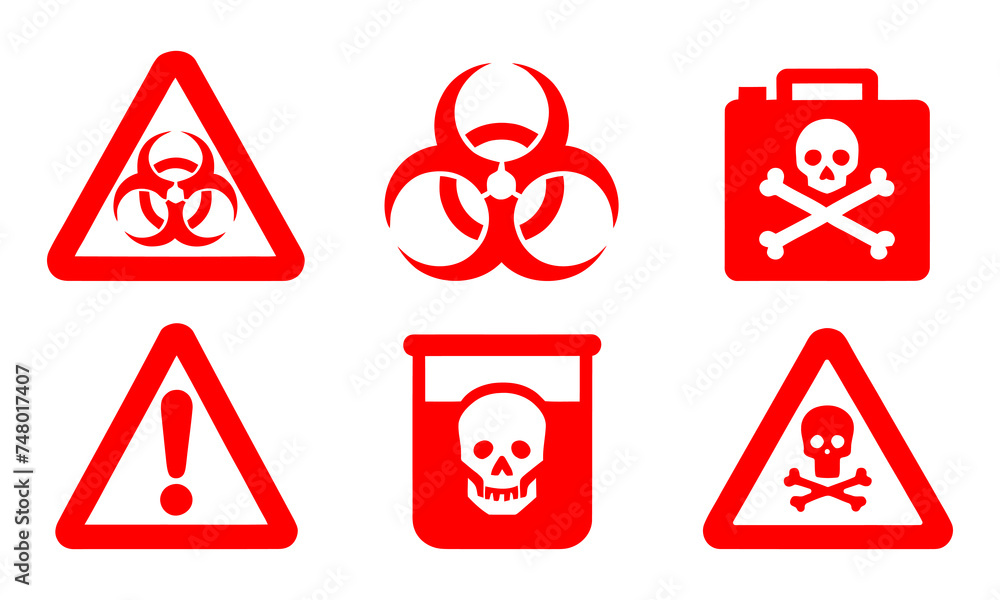 Biohazard symbols set. Biological danger caution. Vector signs. Toxin ...