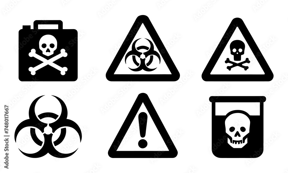 Biohazard symbols set. Biological danger caution. Vector signs. Toxin ...