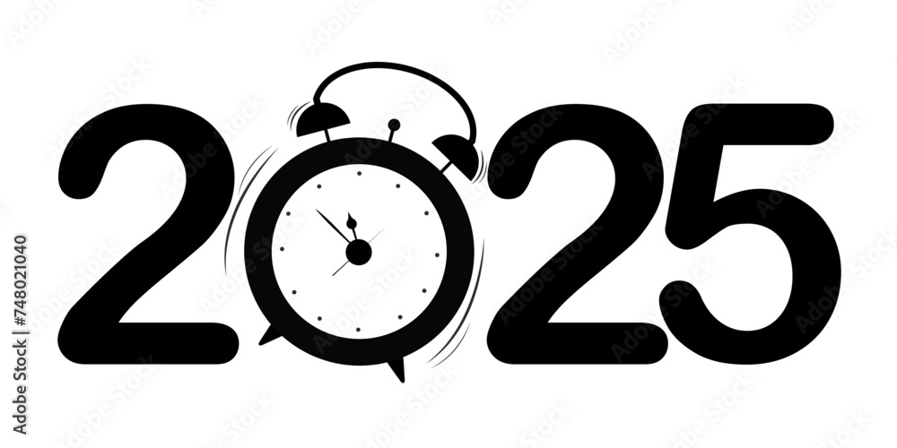 year with an alarm clock instead of zero. New Year. 2025. Time ...