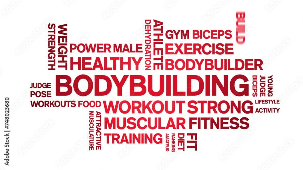 Bodybuilding animated tag word cloud;text design animation kinetic ...