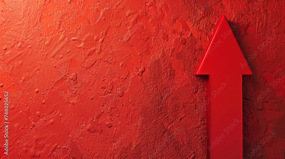 Red arrow pointing up on textured background - A bold red arrow symbol ...