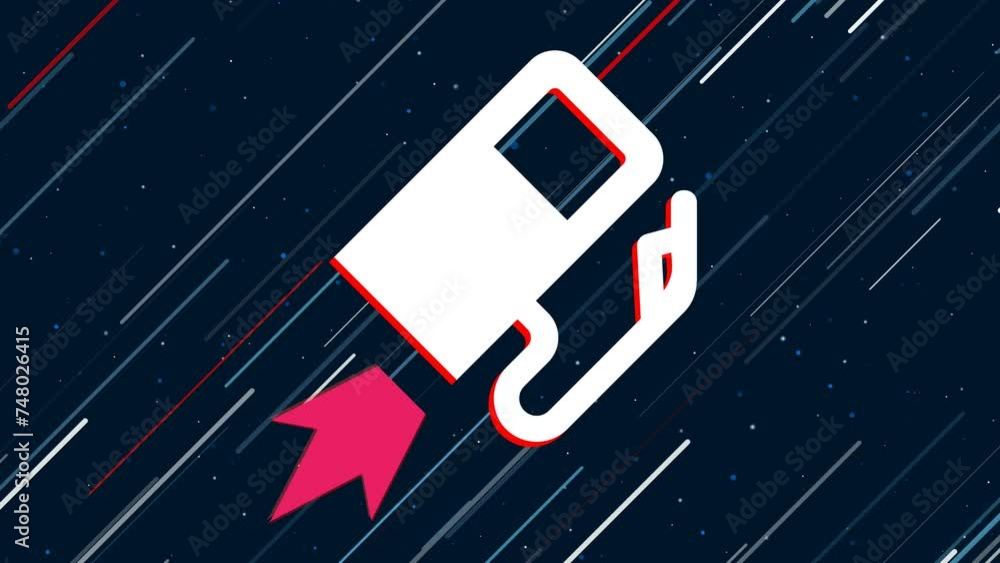 Gas station symbol flies through the universe on a jet propulsion. The ...