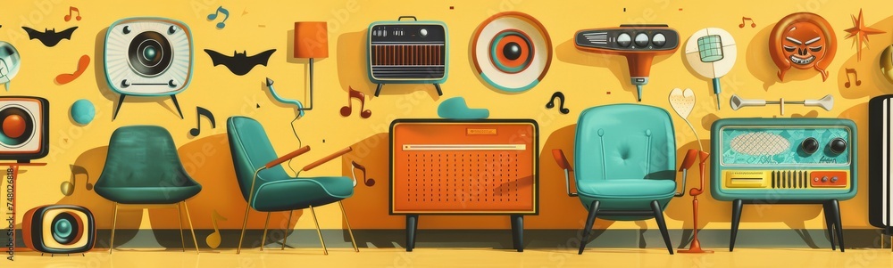 The generated image showcases a collection of stylized illustrations ...