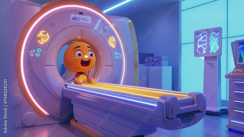A welcoming children's MRI suite featuring a friendly cartoon character ...