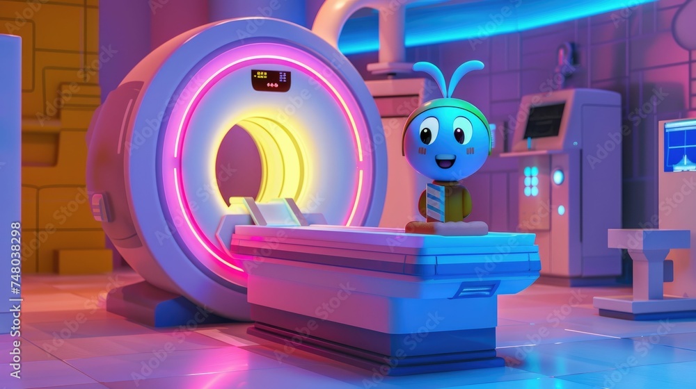 A welcoming children's MRI suite featuring a friendly cartoon character ...