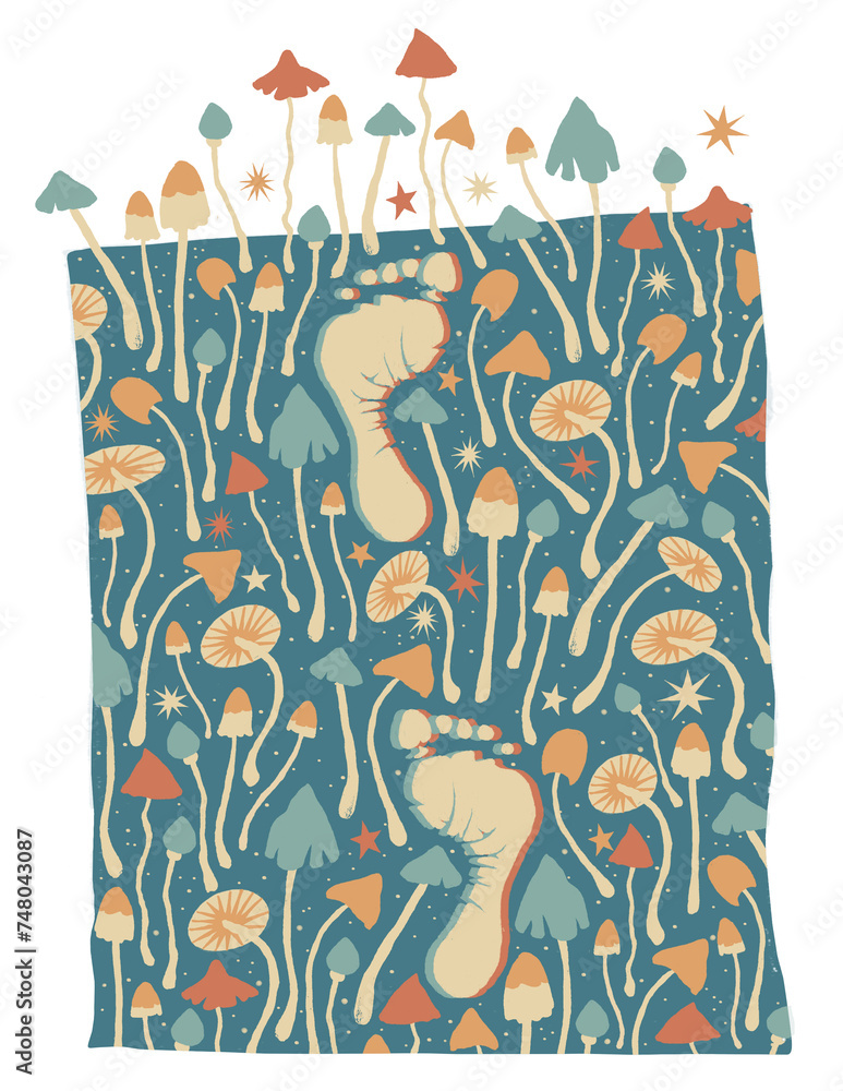 Ready-made isolated printed poster composed of hand-drawn psilocybin ...