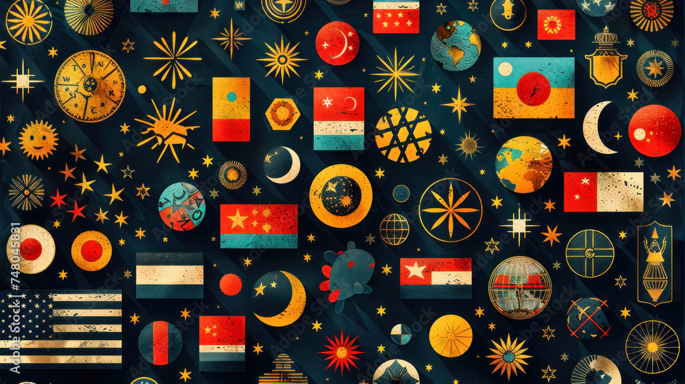 Patriotic Theme: A Pattern of Flags and Symbols of Different Countries ...