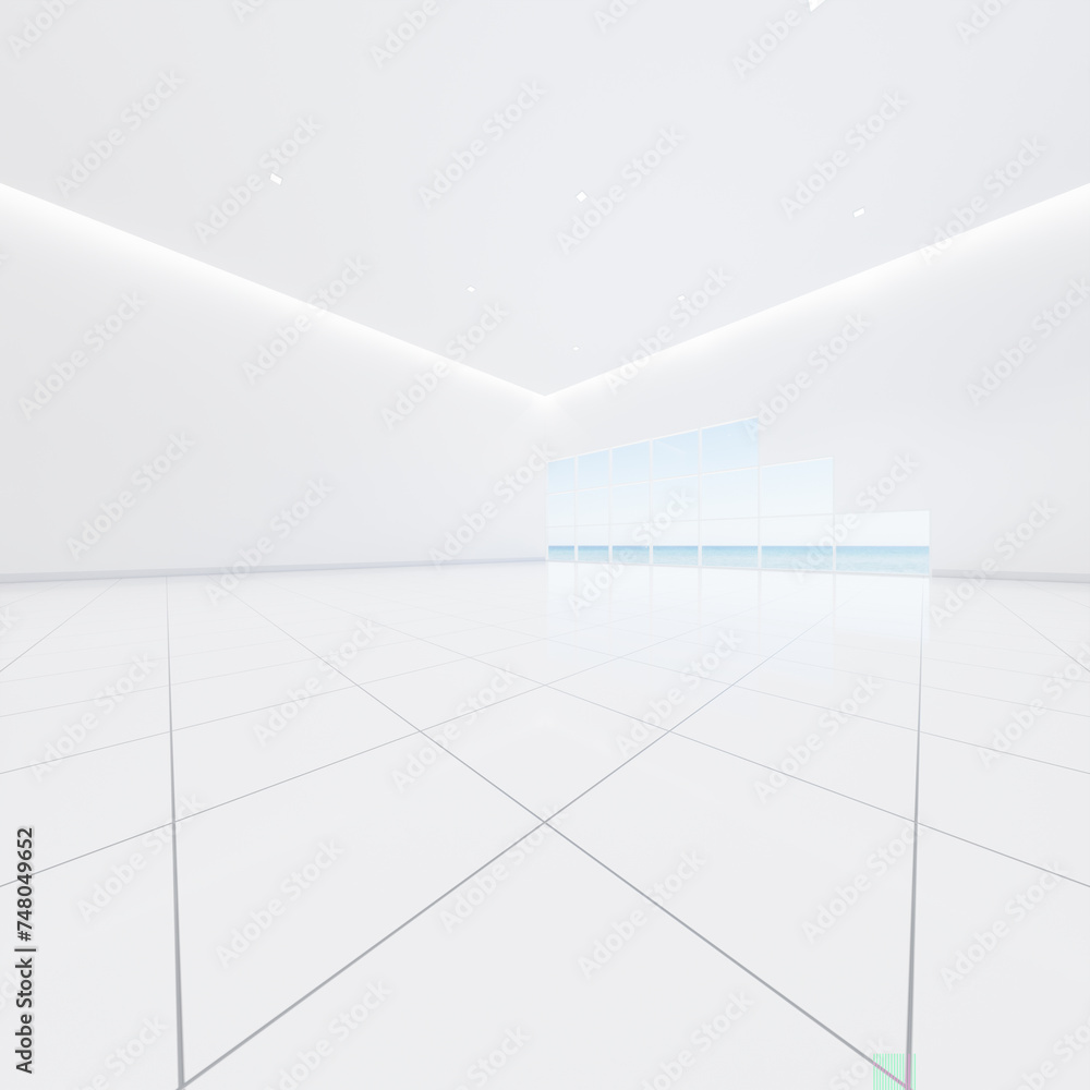 3d rendering of close up white tile floor in perspective view, empty ...