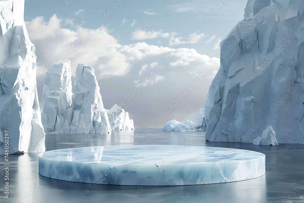 ice podium background, 3d product preview. podium stage and space ...