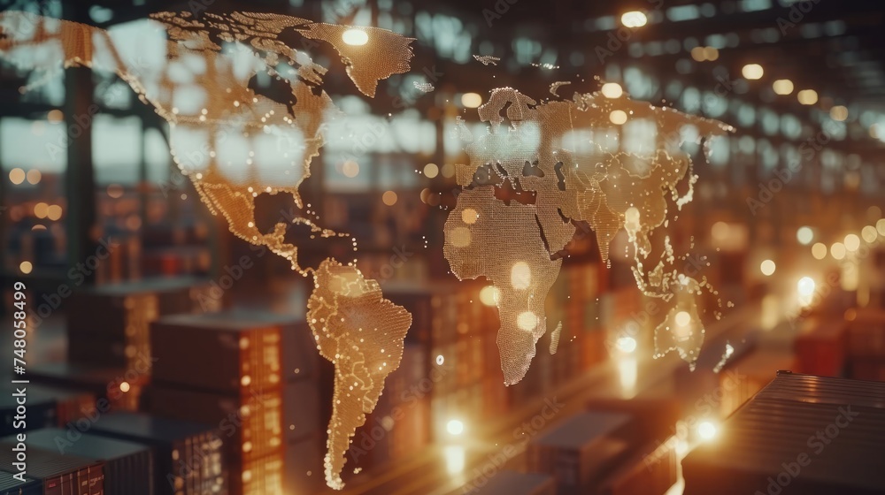 Global Logistics Network Concept over Cargo Warehouse. Holographic ...