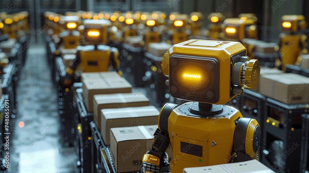 Storage Facility robot Loads Up Autonomous with a Parcel. automated ...