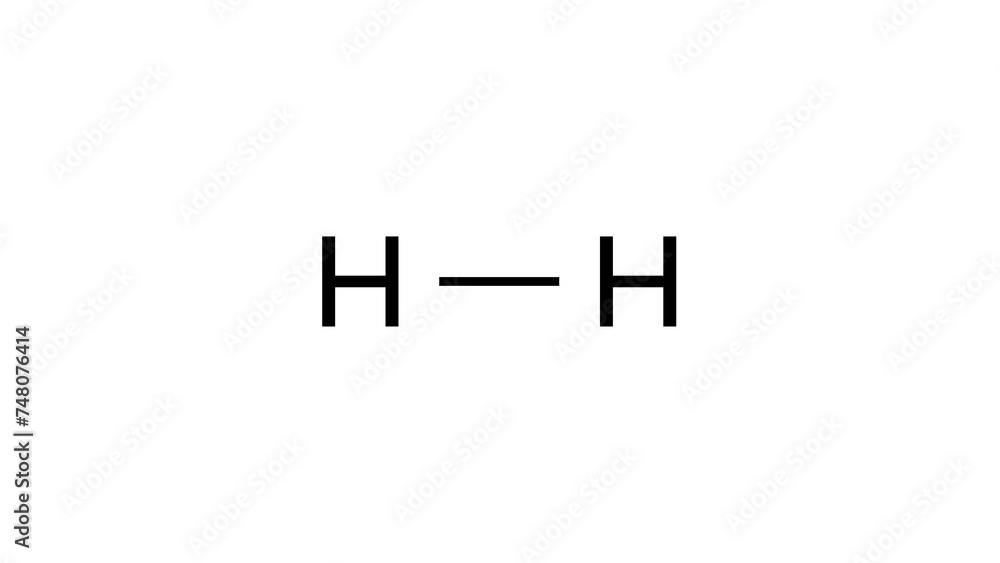 hydrogen molecule, structural chemical formula, ball-and-stick model ...