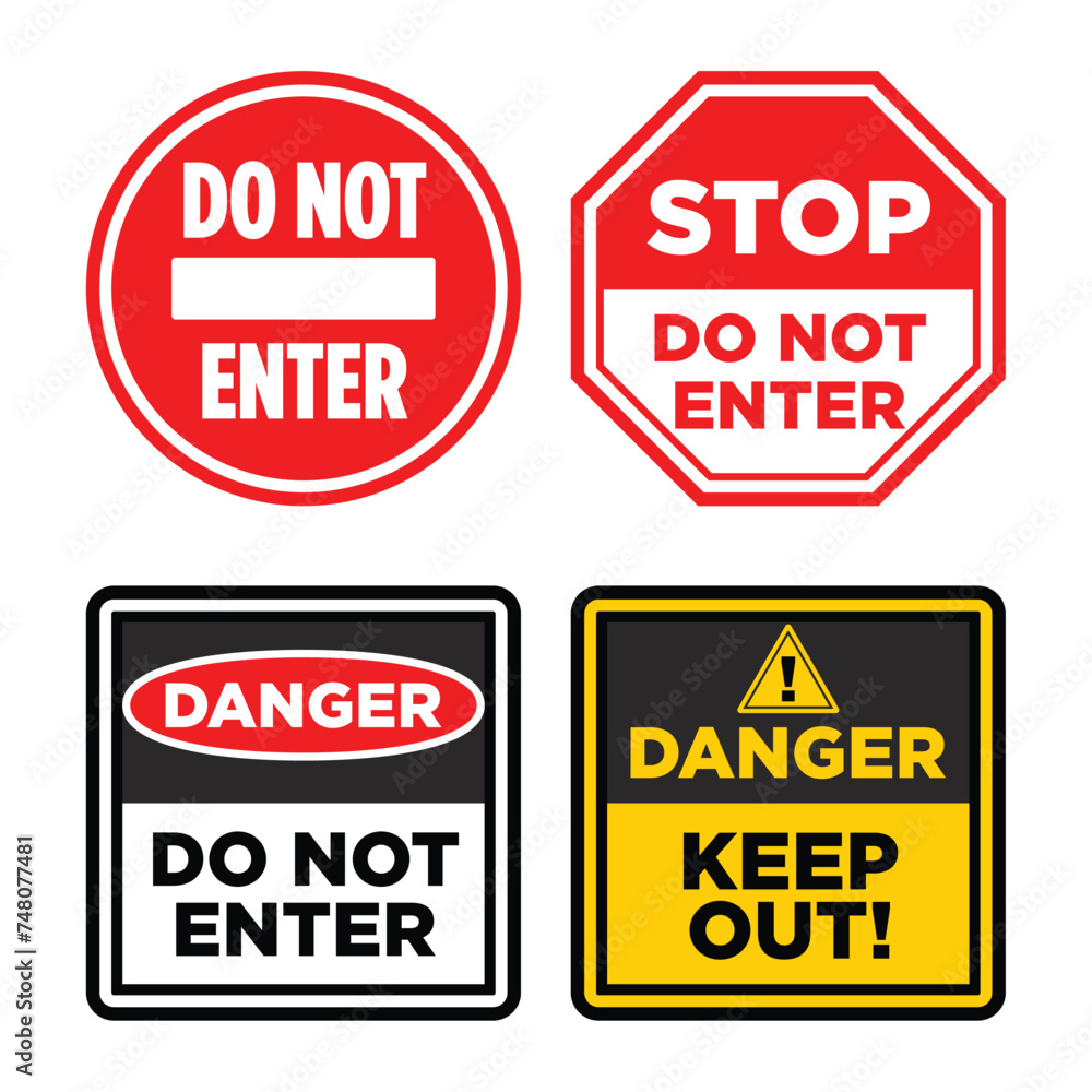 Set of no entry signs. Round, octagonal and square prohibitory road ...