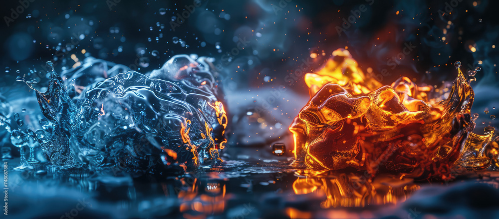 Fire and Ice Abstract Concept background. Vivid clash of fire and water ...