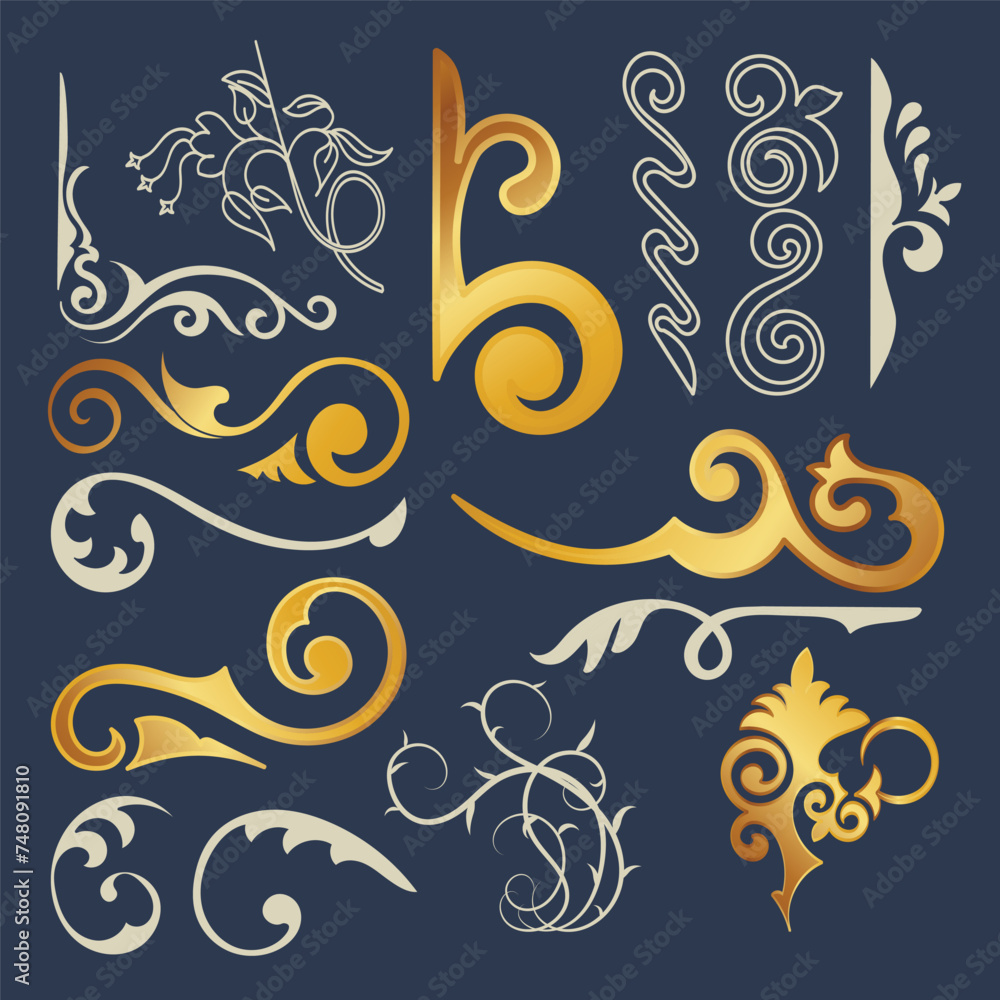 Golden vintage set includes decorative paper frames, text boxes and ...