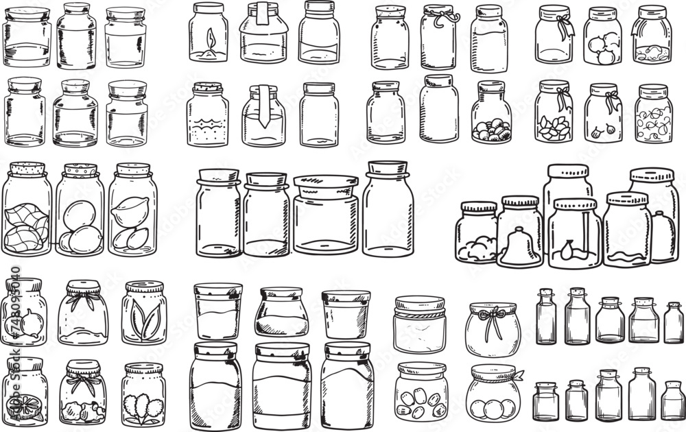 Glass jars contour drawing vector isolated white background Stock ...