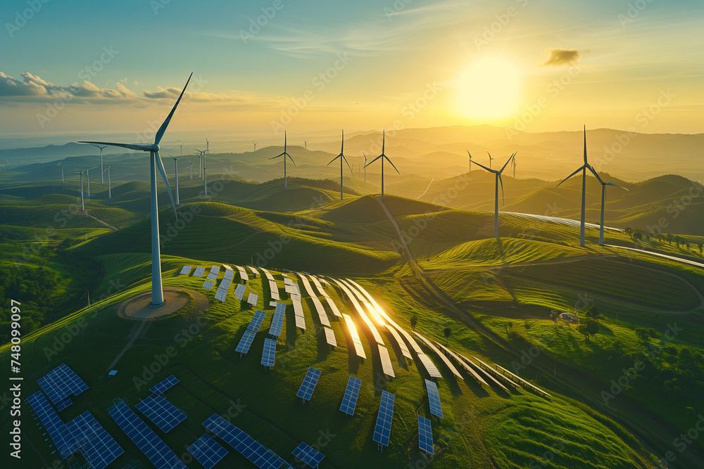 Renewable Energy Wind and Solar Farm. Renewable energy and green energy ...