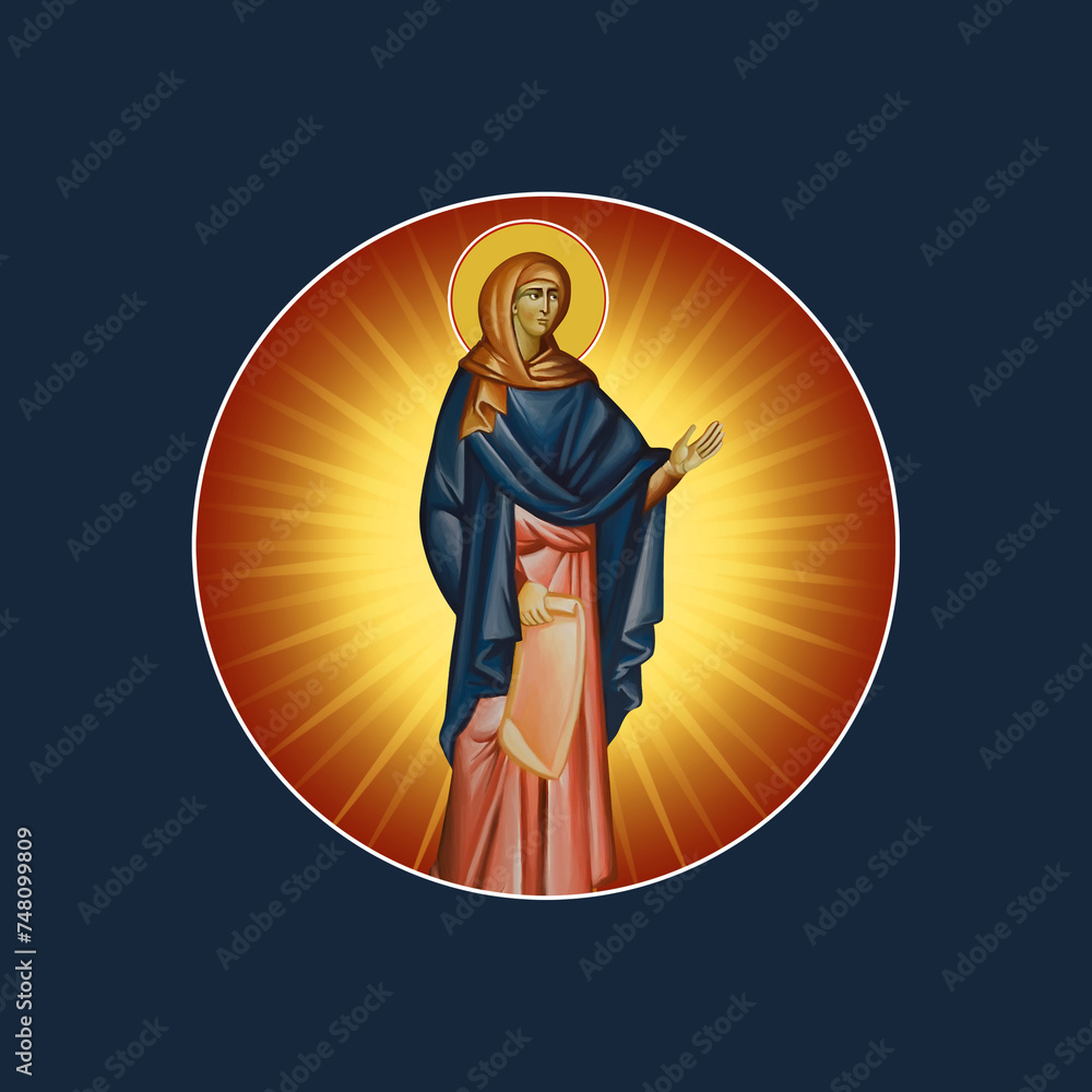 Medallion with Anna the Prophetess on a dark blue background ...
