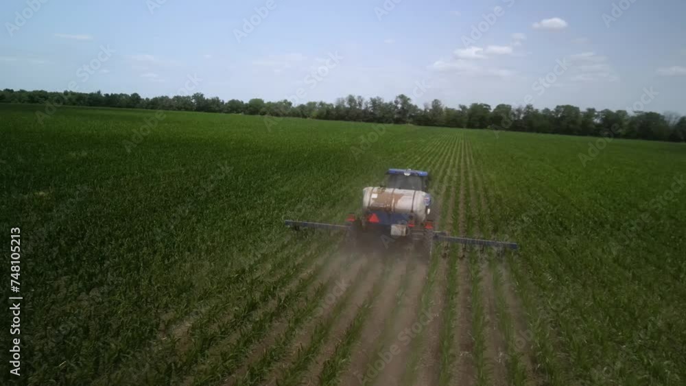 Tractor Fertilizing Corn. Tractor Fertilizing Footage. Aerial View of ...