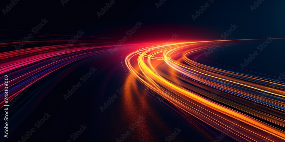 Highway illumination. Bend dash path stripe. Rapid velocity automobile ...